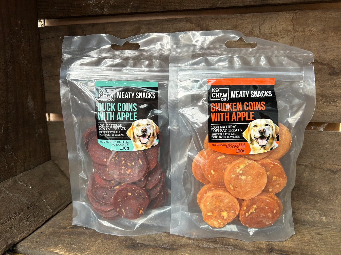 Meaty Snacks Coins with Apple 100g – Donald Cooke Ltd